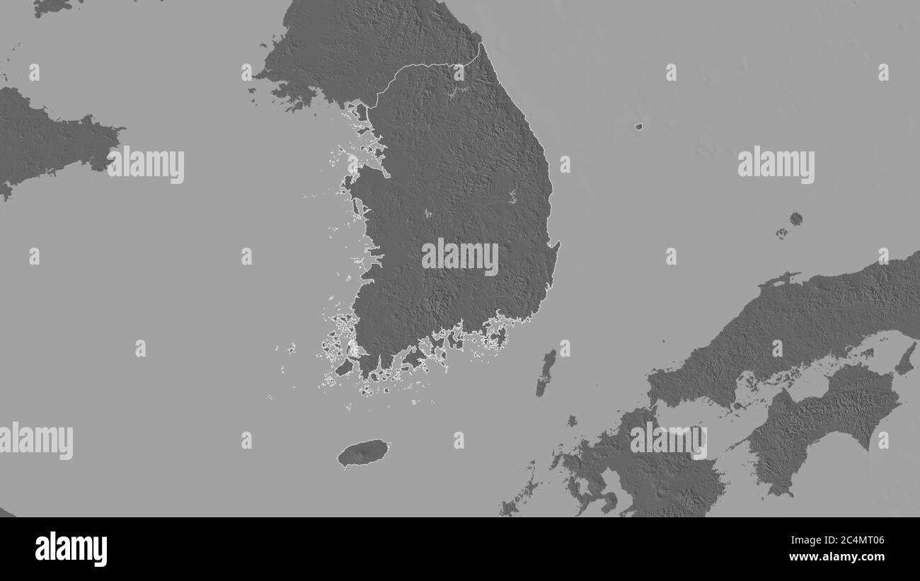 Outlined shape of the South Korea area. Bilevel elevation map with ...