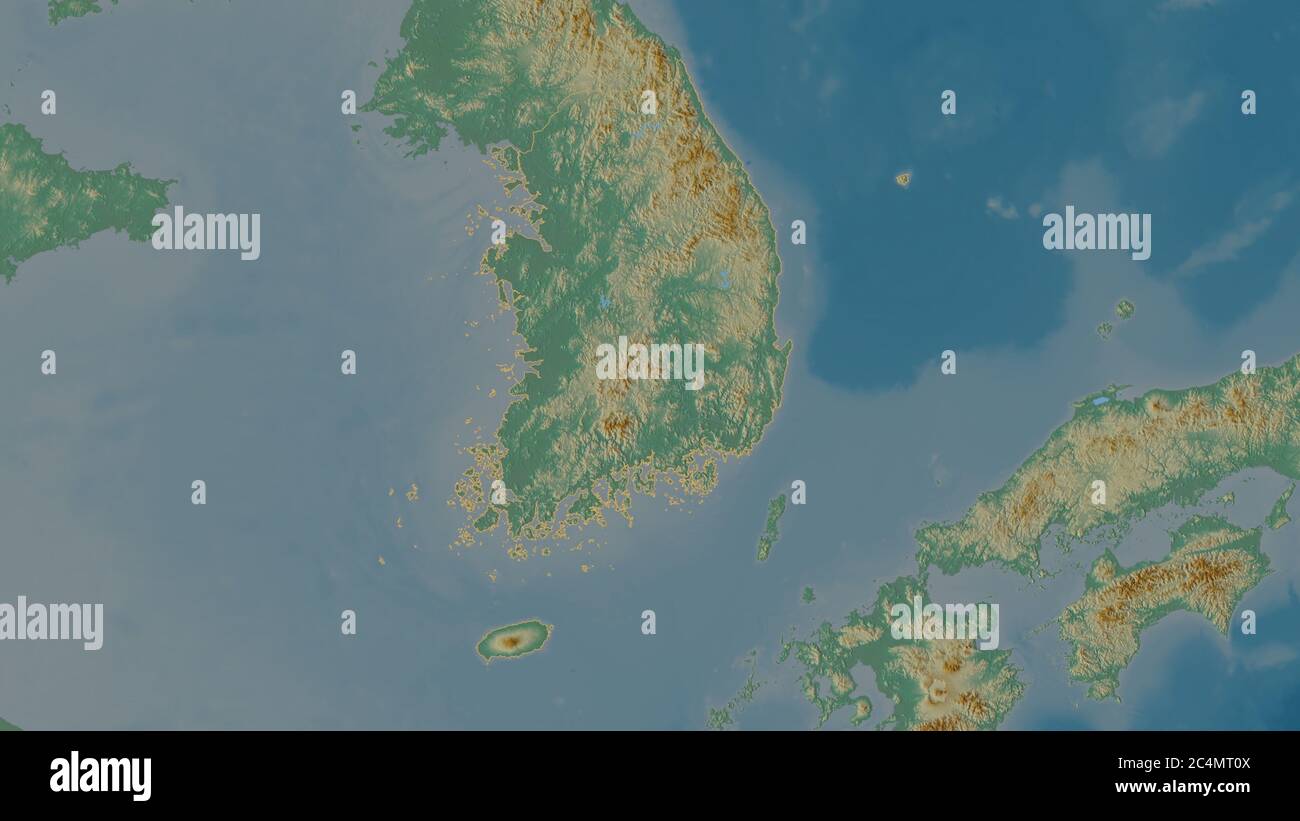 Outlined shape of the South Korea area. Topographic relief map with ...