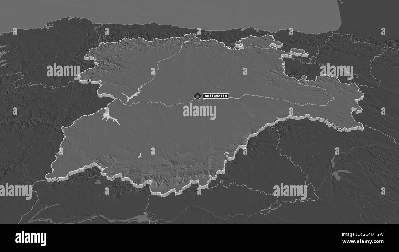 Zoom in on Castilla y León (autonomous community of Spain) extruded ...