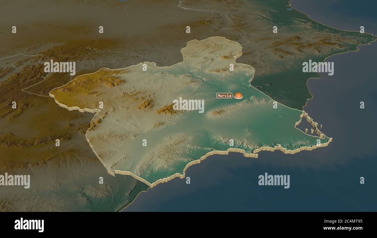 Zoom in on Región de Murcia (autonomous community of Spain) extruded ...