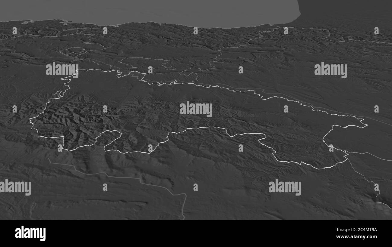 Zoom in on La Rioja (autonomous community of Spain) outlined. Oblique ...