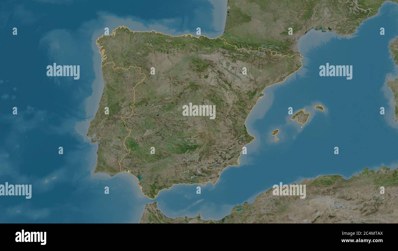 Outlined shape of the Spain area. Satellite imagery. 3D rendering Stock ...