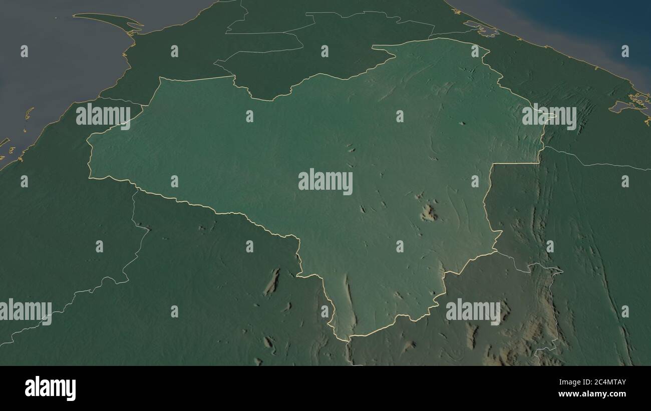 Zoom in on Anuradhapura (district of Sri Lanka) outlined. Oblique ...