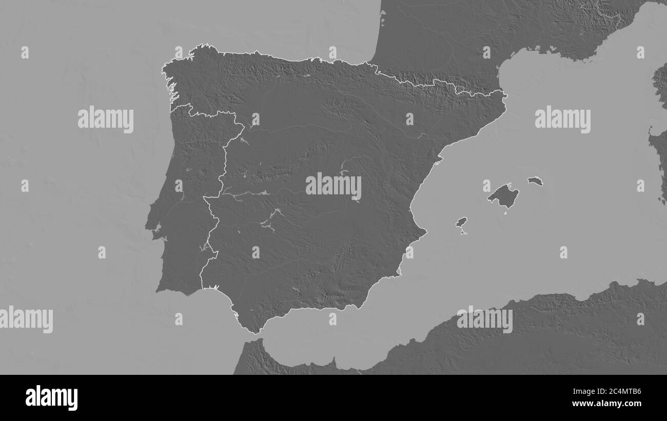 Outlined shape of the Spain area. Bilevel elevation map with surface ...