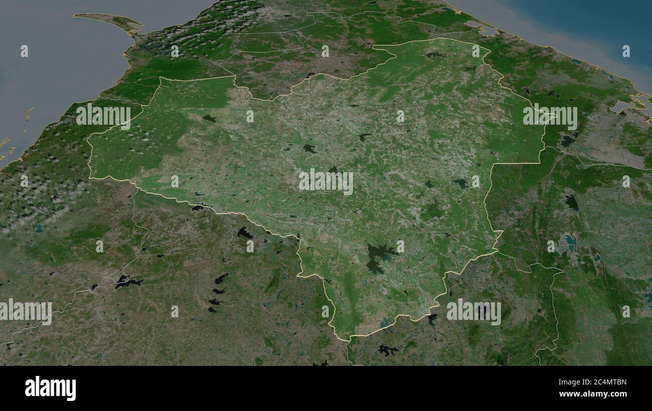 Zoom in on Anuradhapura (district of Sri Lanka) outlined. Oblique ...