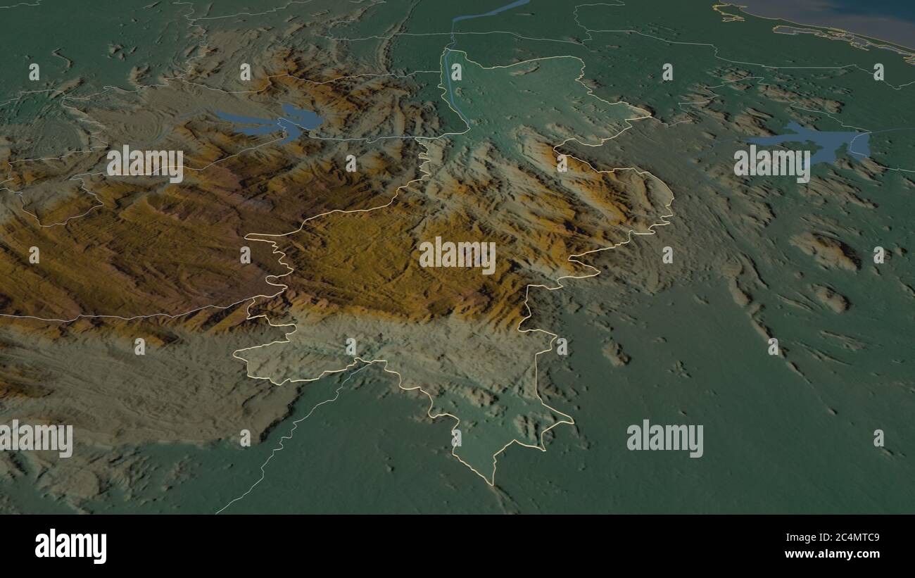 Zoom in on Badulla (district of Sri Lanka) outlined. Oblique ...