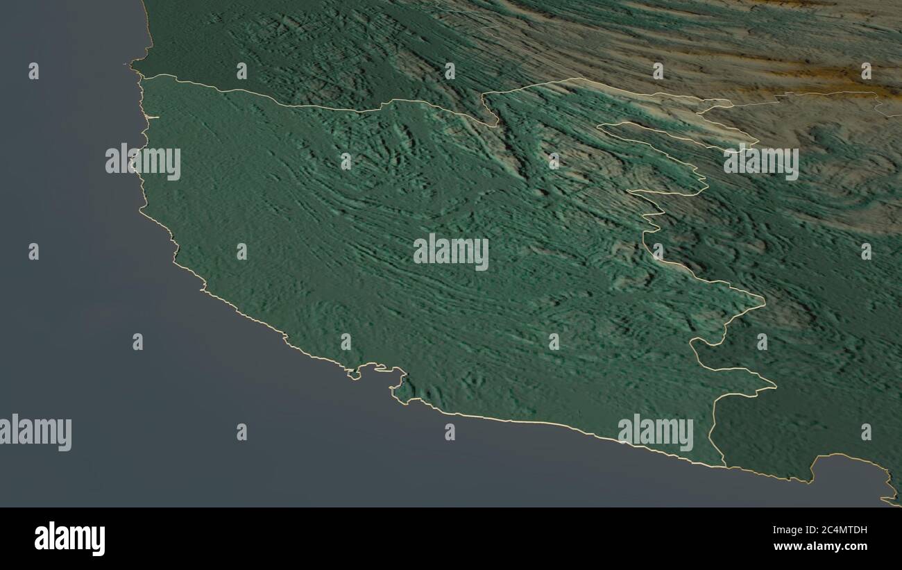 Zoom in on Galle (district of Sri Lanka) outlined. Oblique perspective ...