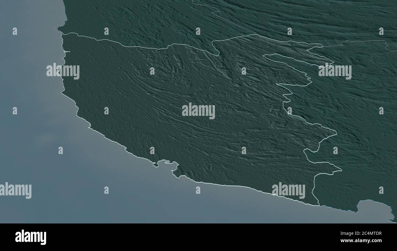 Zoom in on Galle (district of Sri Lanka) outlined. Oblique perspective ...