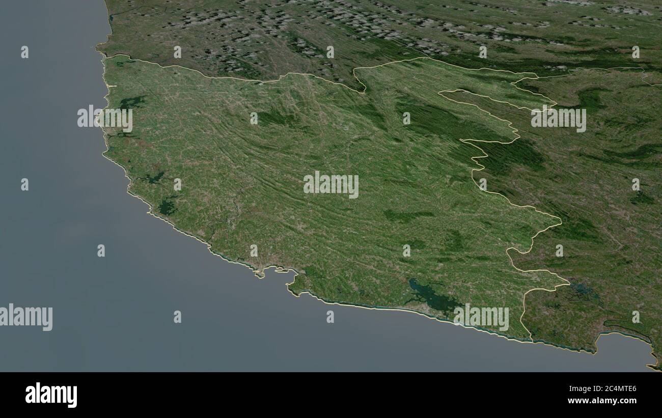 Zoom in on Galle (district of Sri Lanka) outlined. Oblique perspective ...