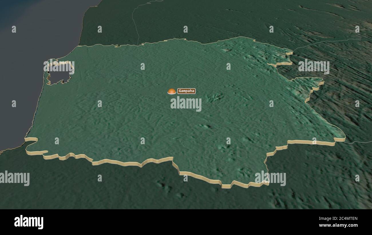 Zoom in on Gampaha (district of Sri Lanka) extruded. Oblique ...