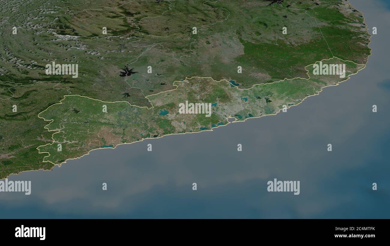 Zoom in on Hambantota (district of Sri Lanka) outlined. Oblique ...