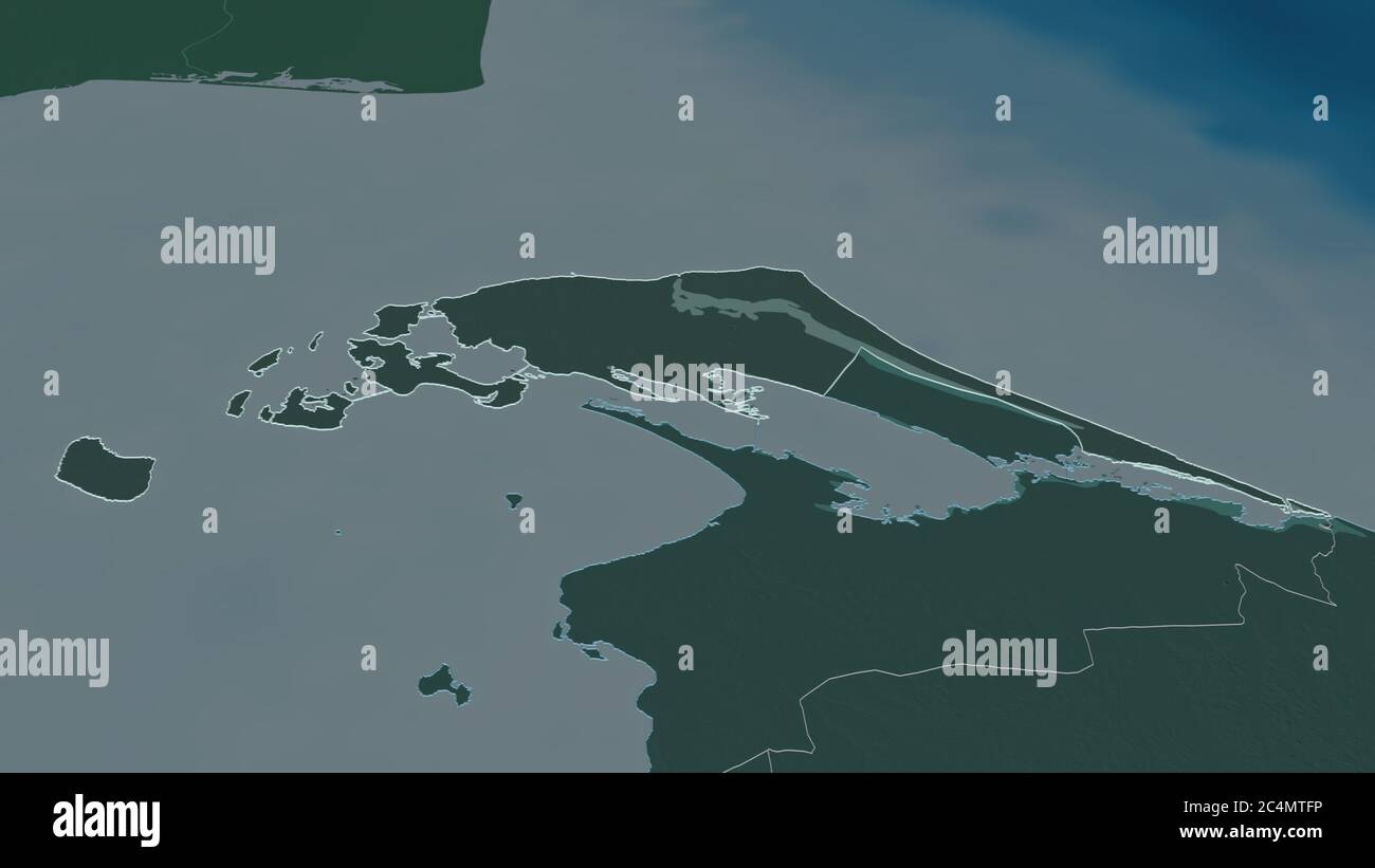 Zoom in on Jaffna (district of Sri Lanka) outlined. Oblique perspective ...