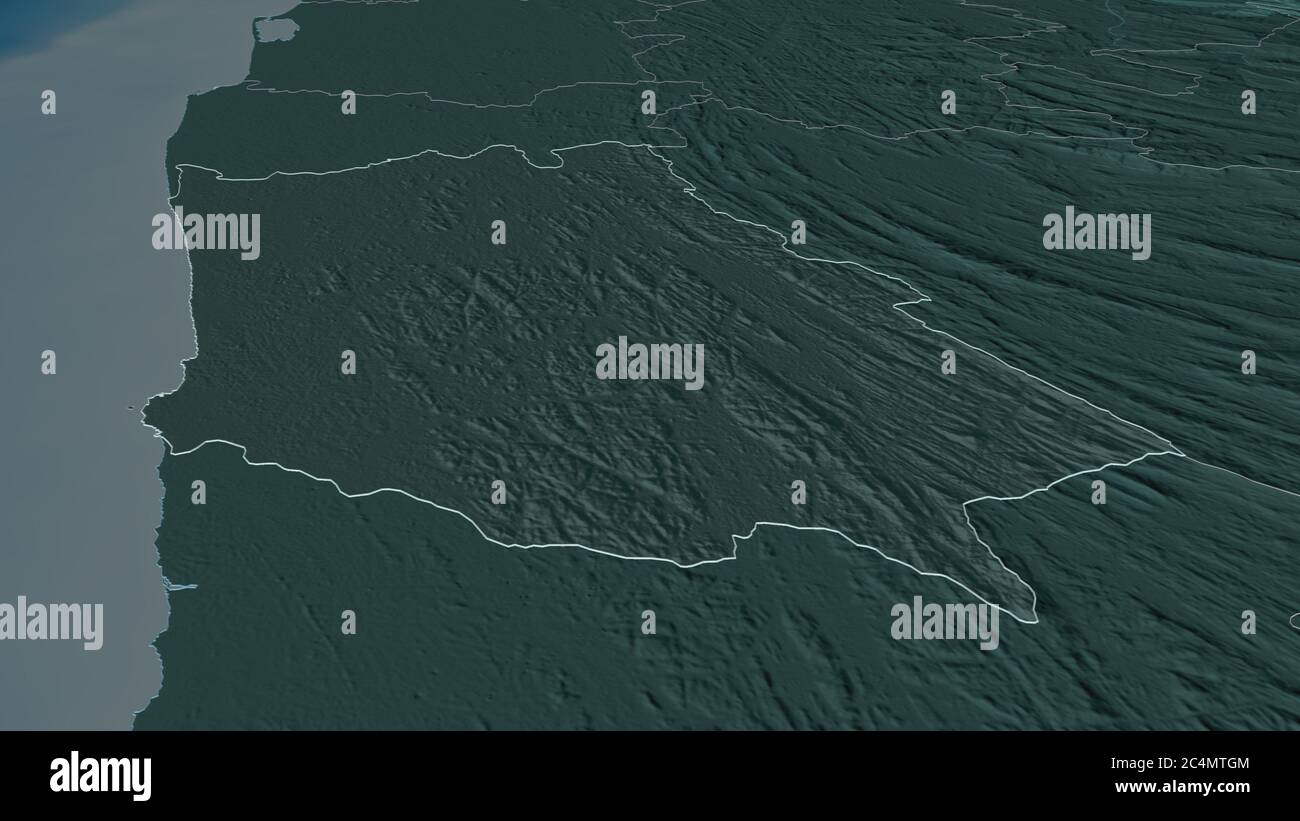 Zoom in on Kalutara (district of Sri Lanka) outlined. Oblique ...