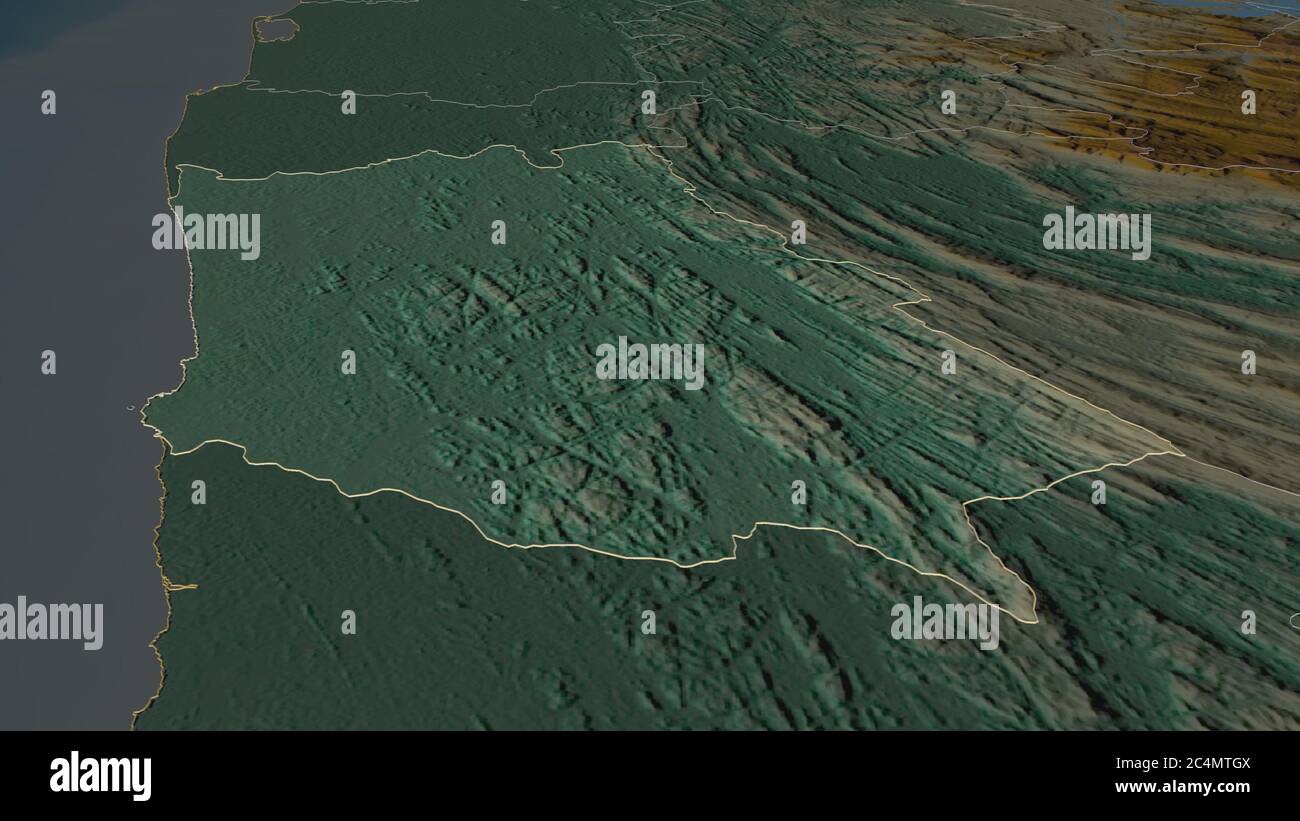 Zoom in on Kalutara (district of Sri Lanka) outlined. Oblique ...