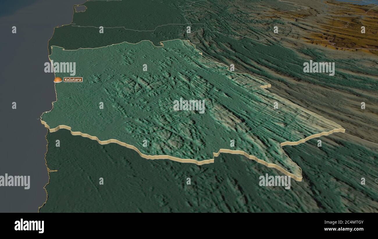 Zoom in on Kalutara (district of Sri Lanka) extruded. Oblique ...