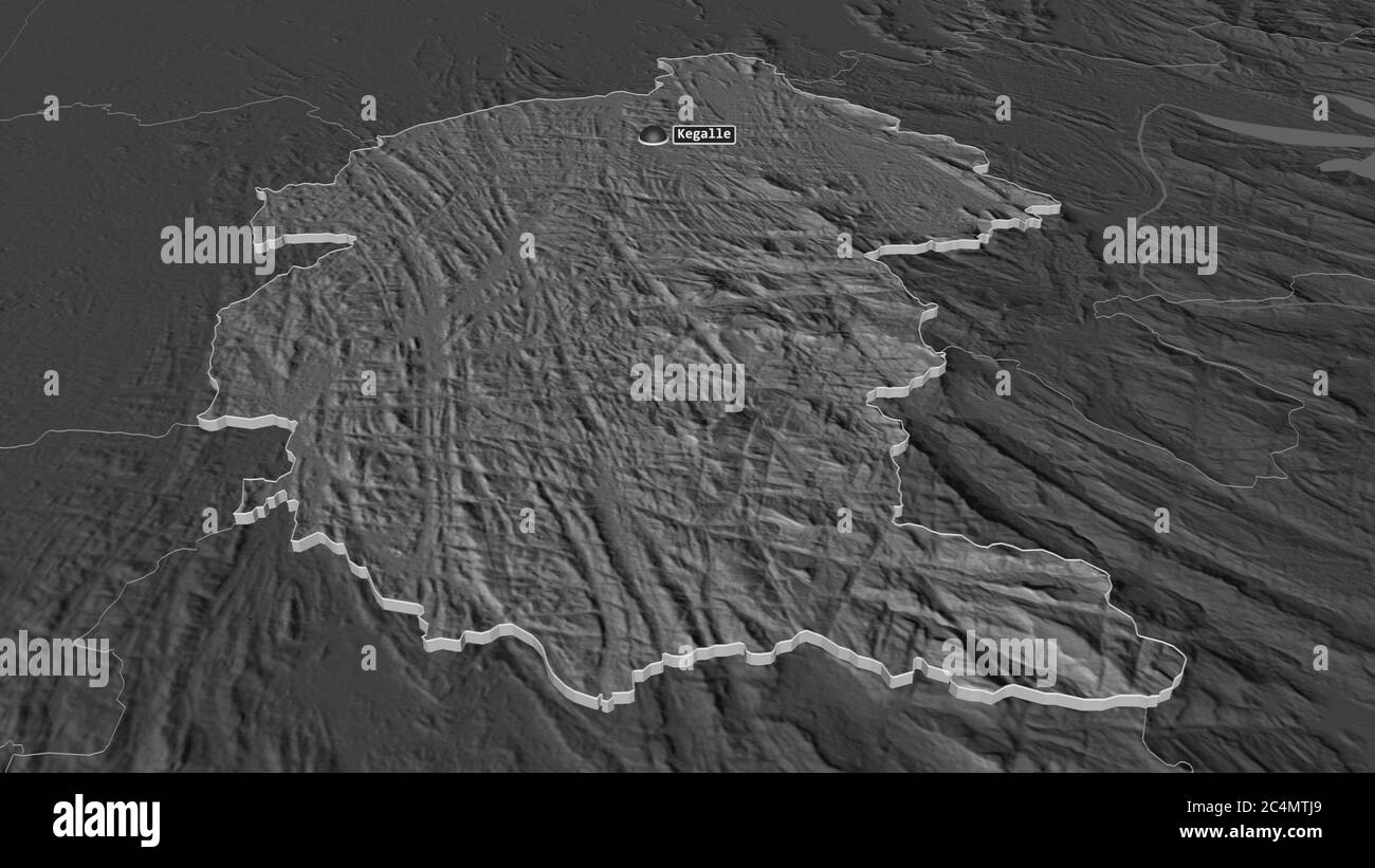 Zoom in on Kegalle (district of Sri Lanka) extruded. Oblique ...