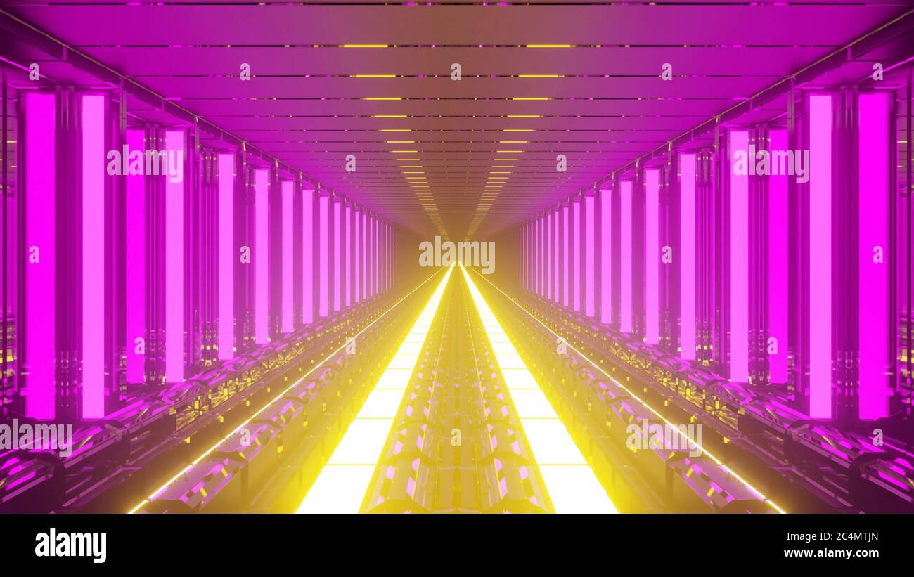3D rendering illustration of a tunnel from abstract techno lights- a ...