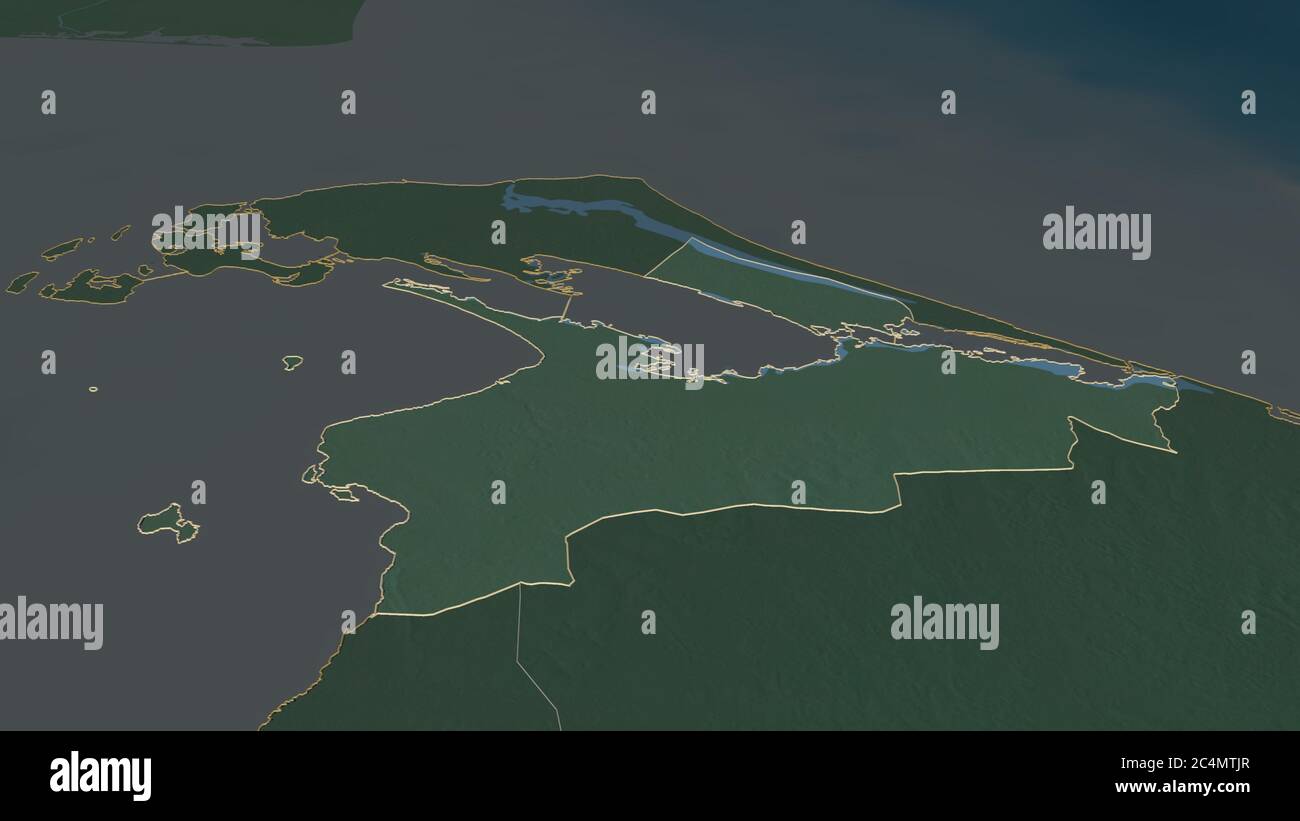 Zoom in on Kilinochchi (district of Sri Lanka) outlined. Oblique ...