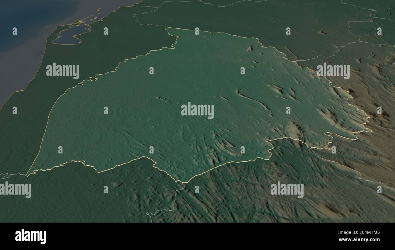 Zoom in on Kurunegala (district of Sri Lanka) outlined. Oblique ...