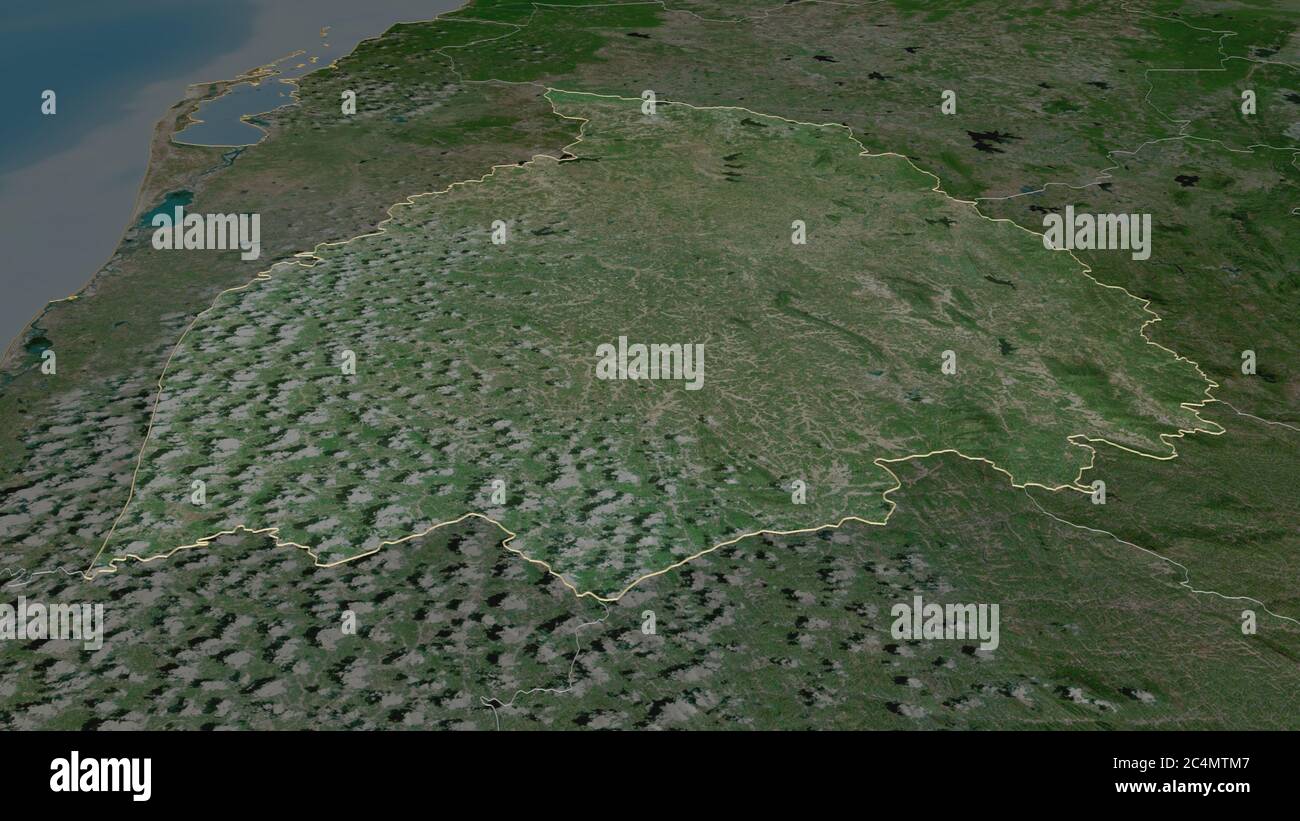 Zoom in on Kurunegala (district of Sri Lanka) outlined. Oblique ...