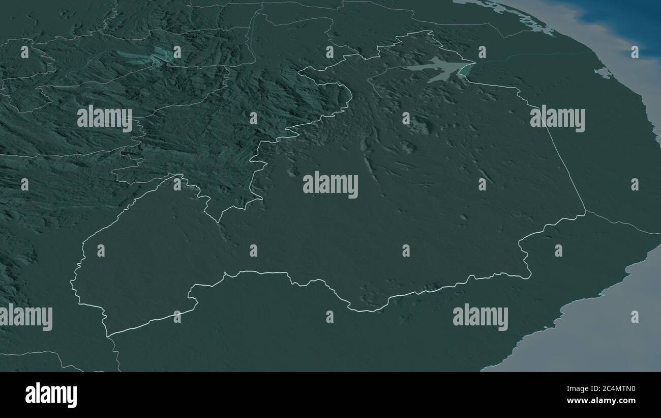 Zoom in on Moneragala (district of Sri Lanka) outlined. Oblique ...