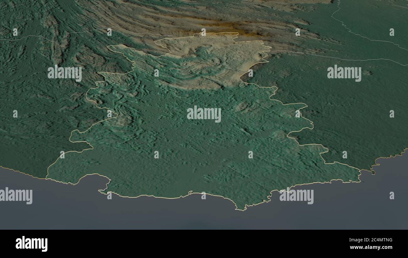 Zoom in on Matara (district of Sri Lanka) outlined. Oblique perspective ...