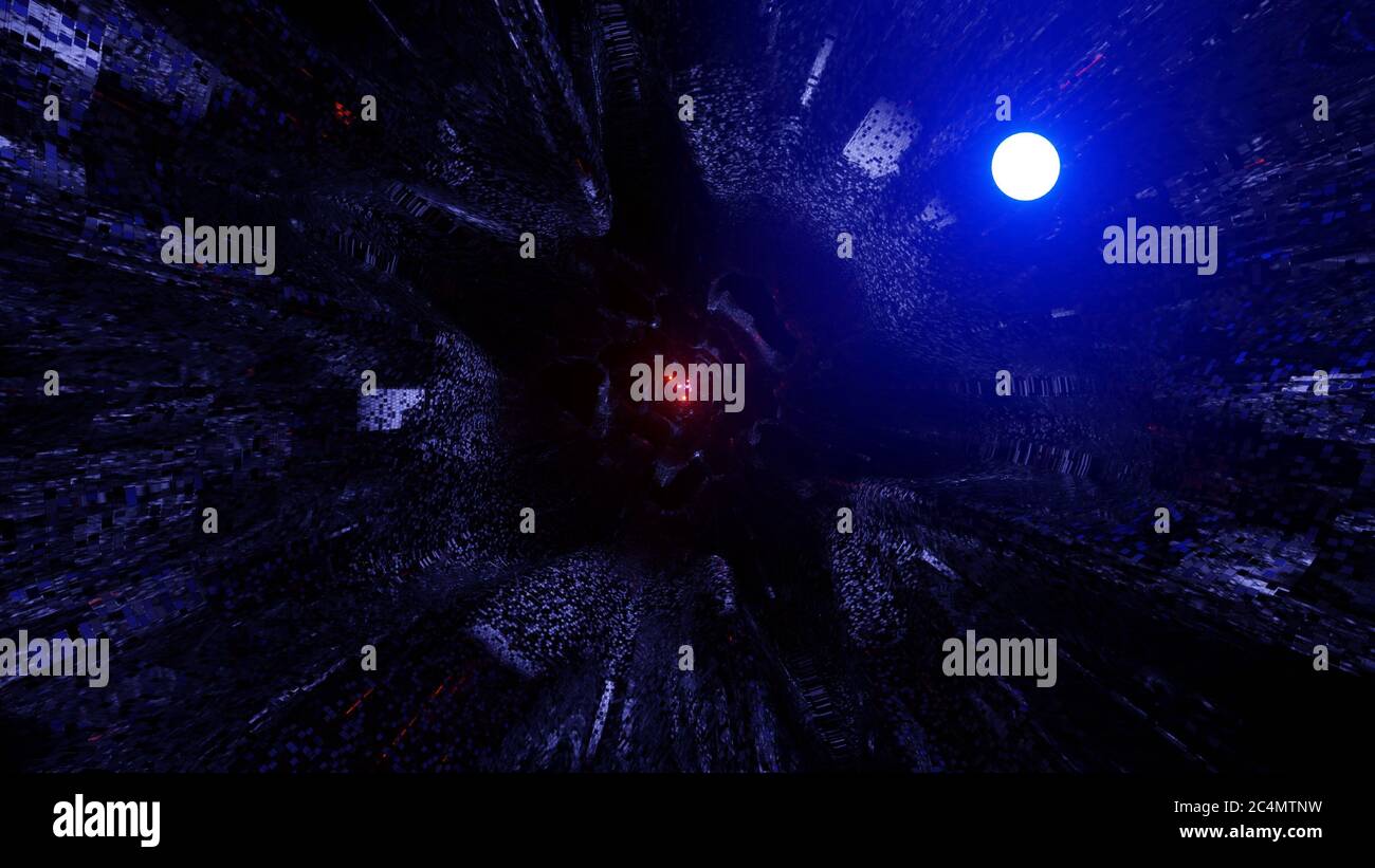 3D rendering illustration of a tunnel from abstract techno lights- a ...
