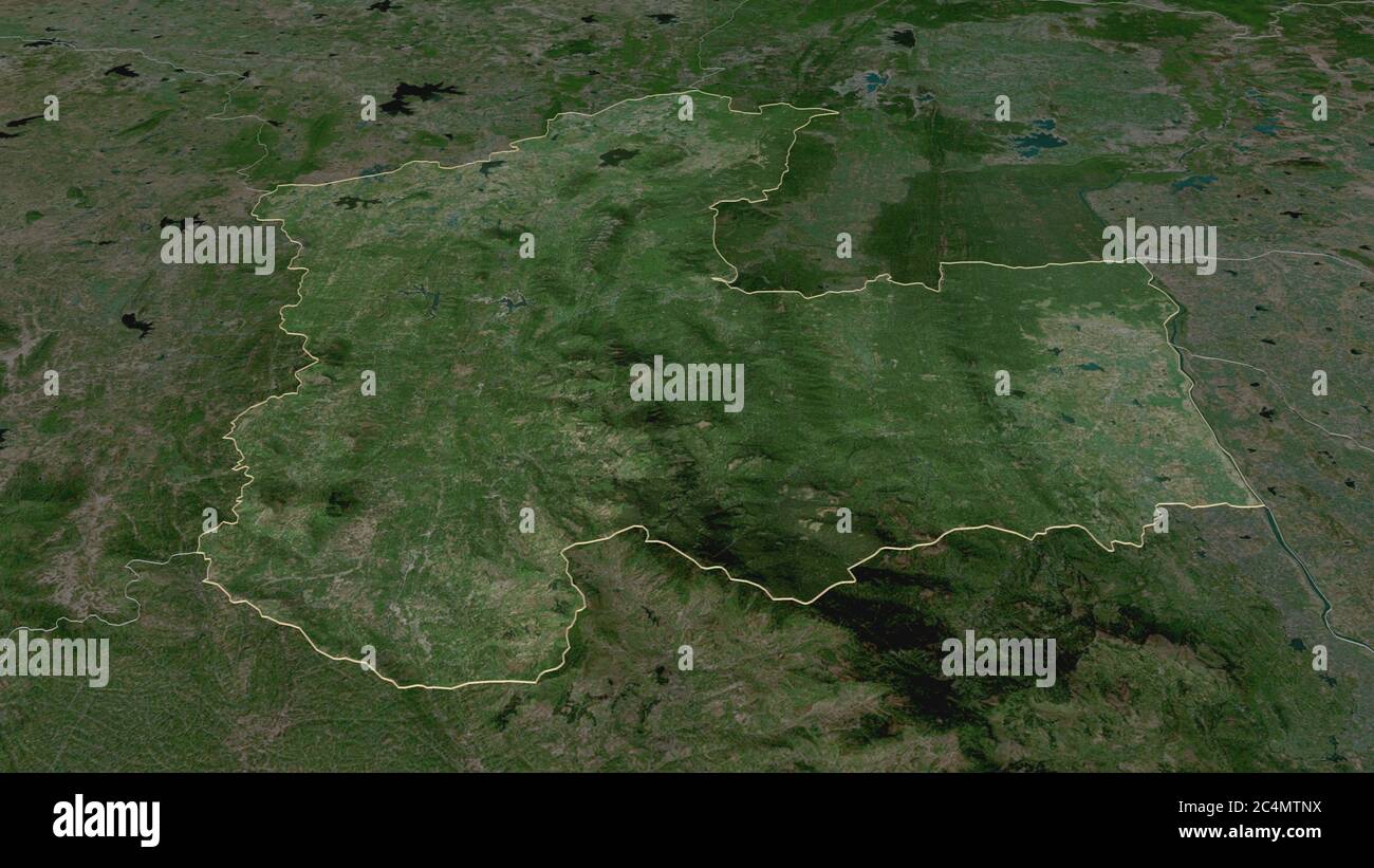 Zoom in on Matale (district of Sri Lanka) outlined. Oblique perspective ...