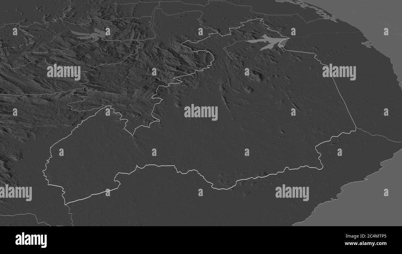 Zoom in on Moneragala (district of Sri Lanka) outlined. Oblique ...