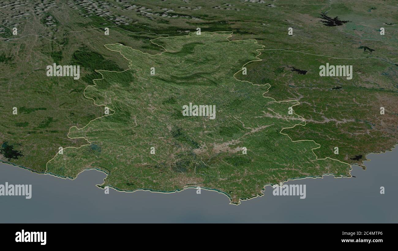 Zoom in on Matara (district of Sri Lanka) outlined. Oblique perspective ...