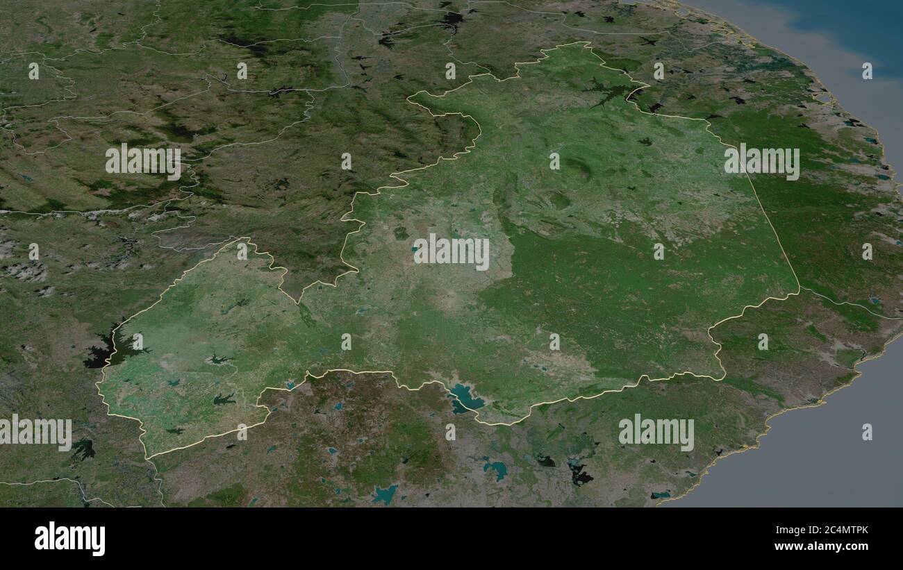 Zoom in on Moneragala (district of Sri Lanka) outlined. Oblique ...
