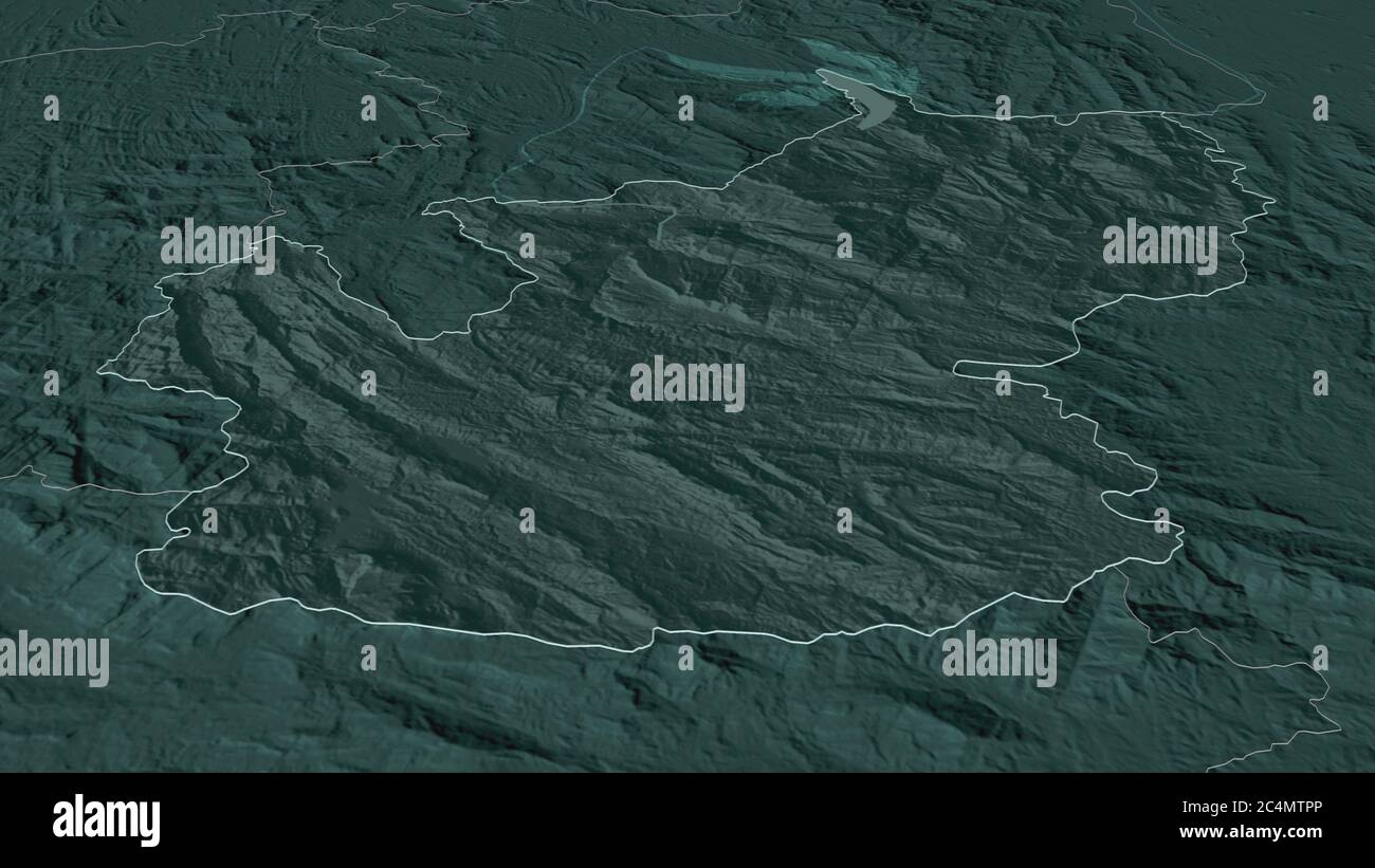Zoom in on Nuwara Eliya (district of Sri Lanka) outlined. Oblique ...