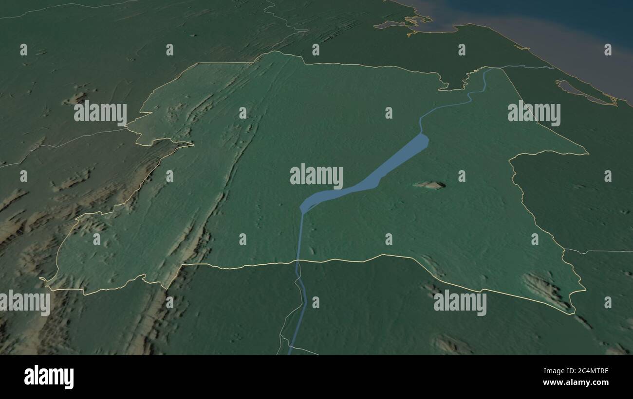 Zoom in on Polonnaruwa (district of Sri Lanka) outlined. Oblique ...