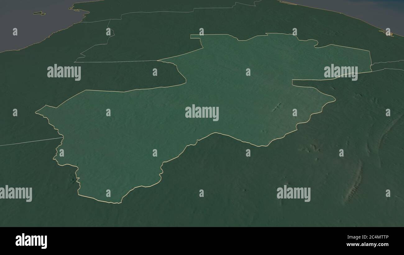 Zoom in on Vavuniya (district of Sri Lanka) outlined. Oblique ...