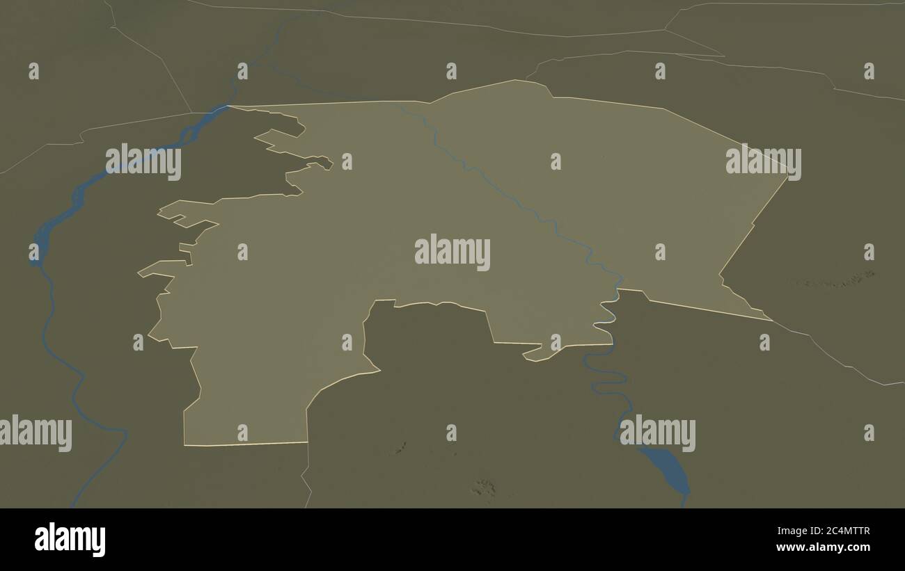 Zoom in on Al Jazirah (state of Sudan) outlined. Oblique perspective ...