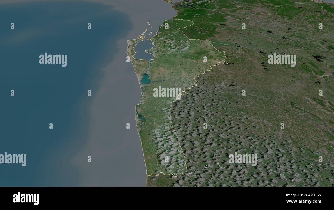 Zoom in on Puttalam (district of Sri Lanka) outlined. Oblique ...