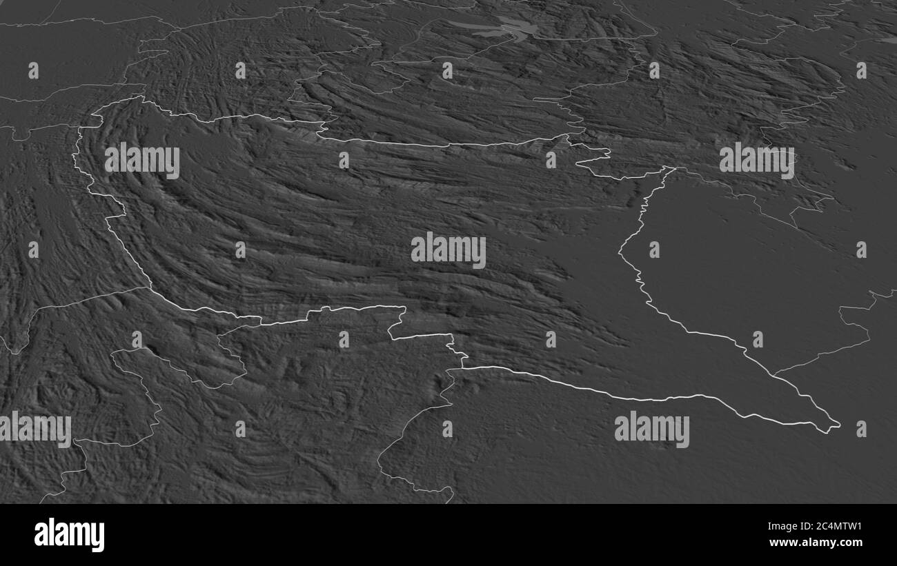 Zoom in on Ratnapura (district of Sri Lanka) outlined. Oblique ...