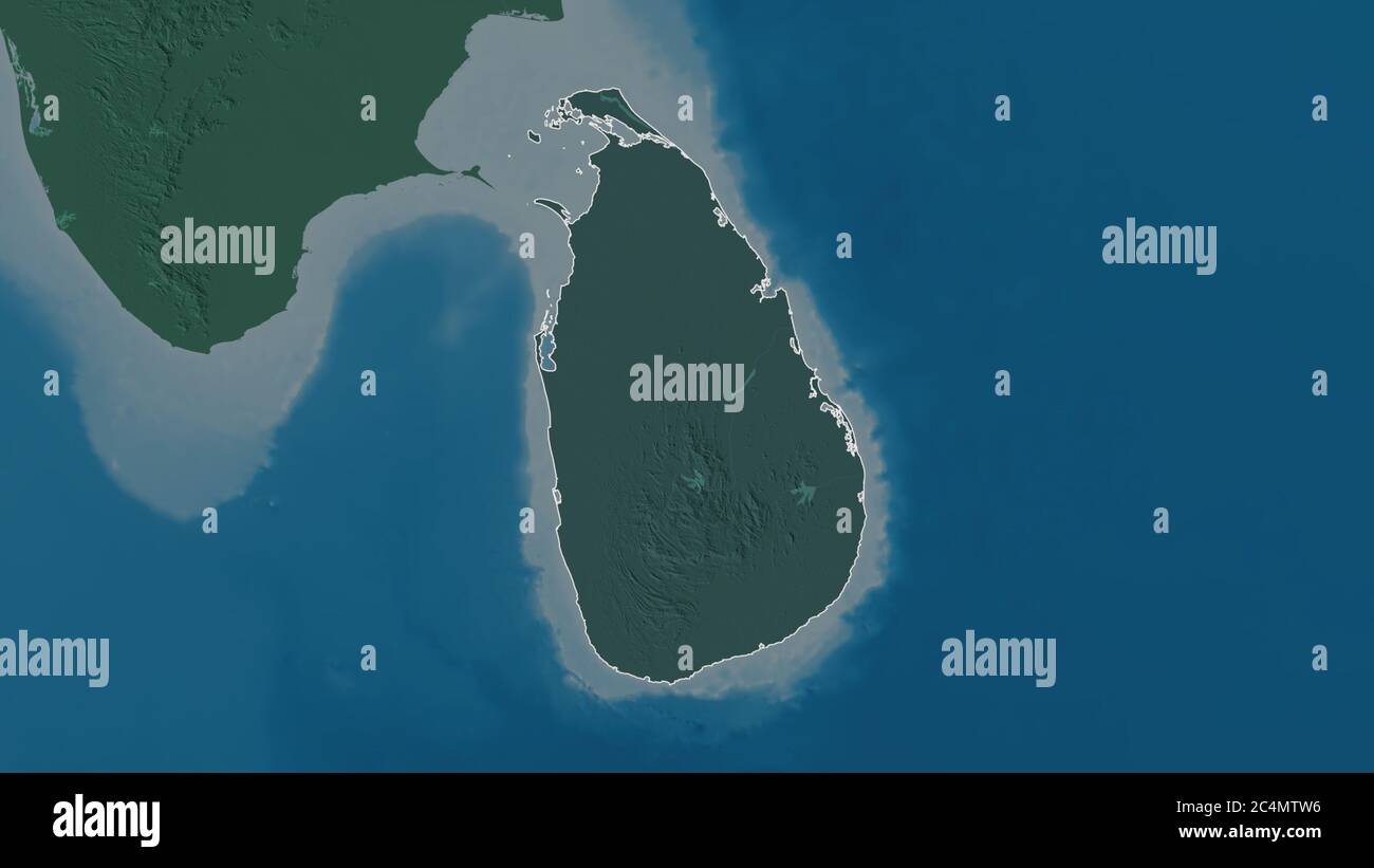 Outlined shape of the Sri Lanka area. Colored and bumped map of the ...