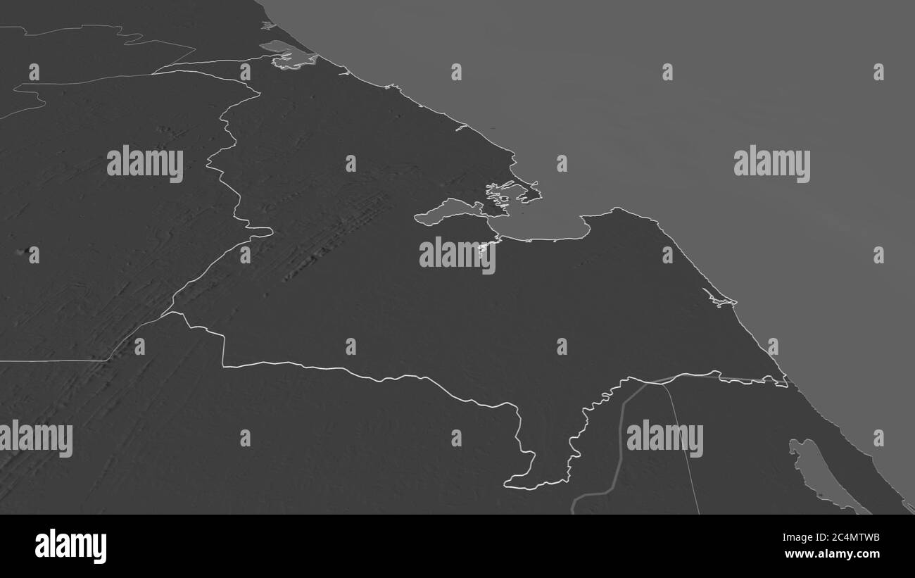 Zoom in on Trincomalee (district of Sri Lanka) outlined. Oblique ...