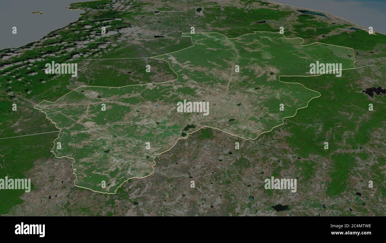 Zoom in on Vavuniya (district of Sri Lanka) outlined. Oblique ...