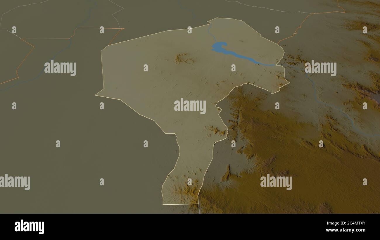 Zoom in on Blue Nile (state of Sudan) outlined. Oblique perspective ...
