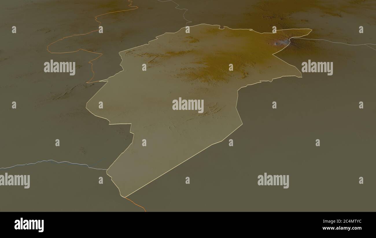 Zoom in on Central Darfur (state of Sudan) outlined. Oblique ...