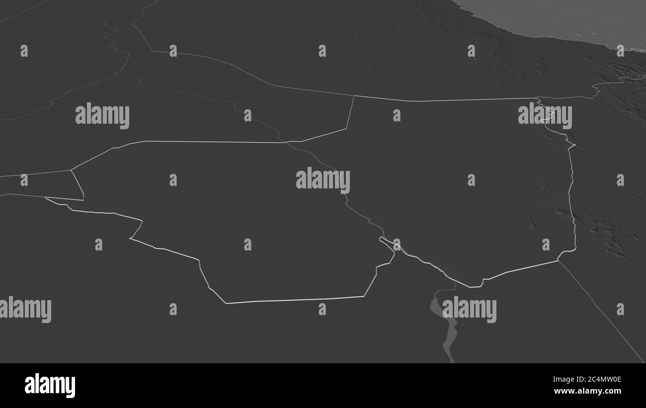 Zoom in on Kassala (state of Sudan) outlined. Oblique perspective ...