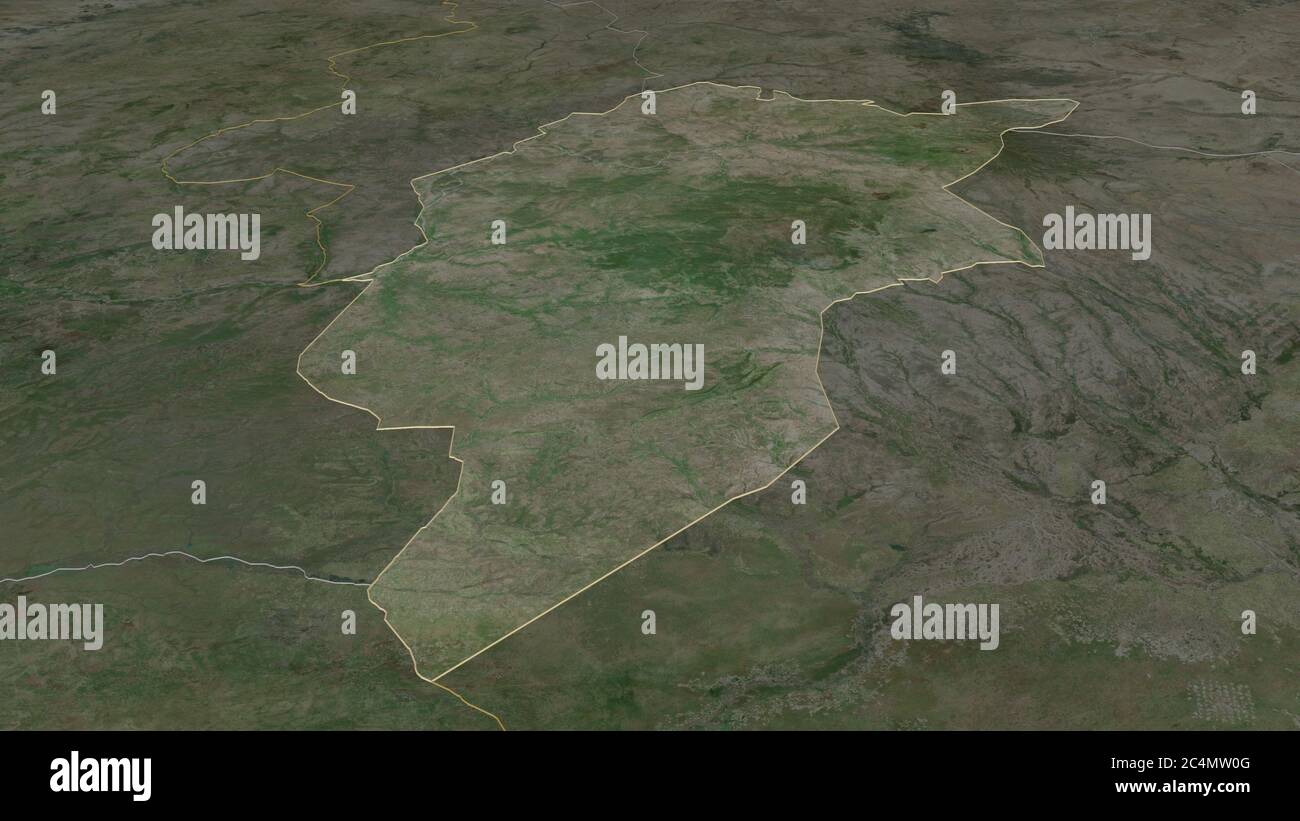 Zoom in on Central Darfur (state of Sudan) outlined. Oblique ...
