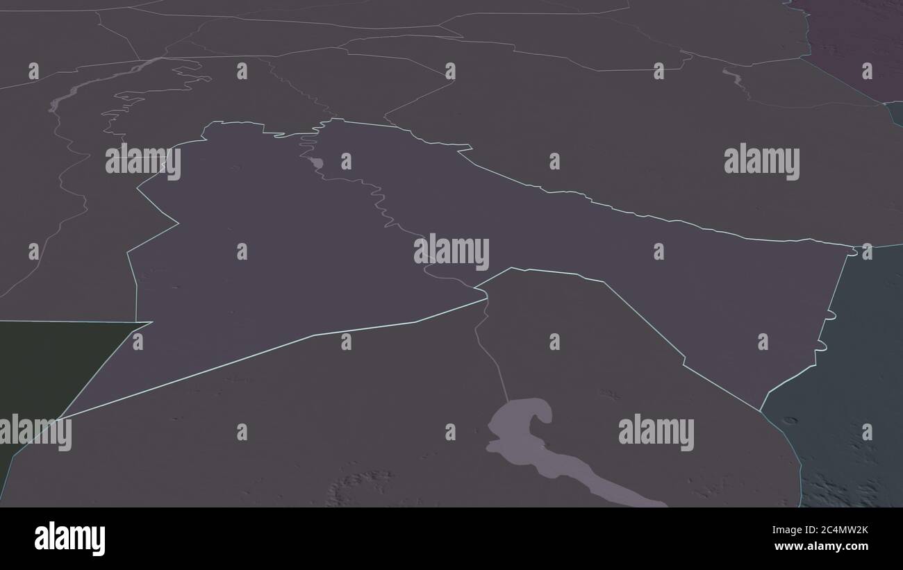 Zoom in on Sennar (state of Sudan) outlined. Oblique perspective ...
