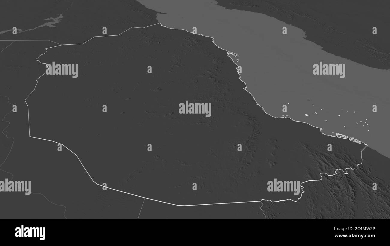 Zoom in on Red Sea (state of Sudan) outlined. Oblique perspective ...