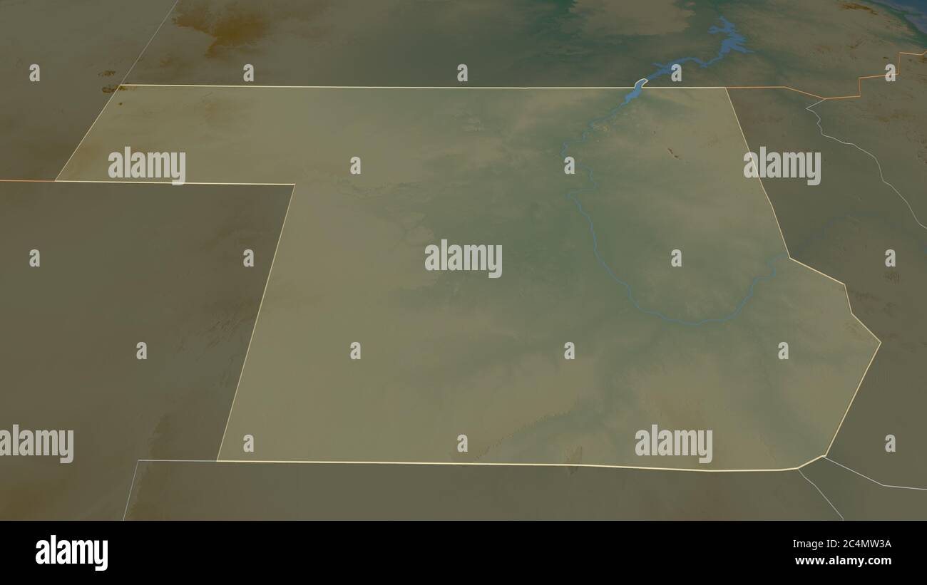 Zoom in on Northern (state of Sudan) outlined. Oblique perspective ...