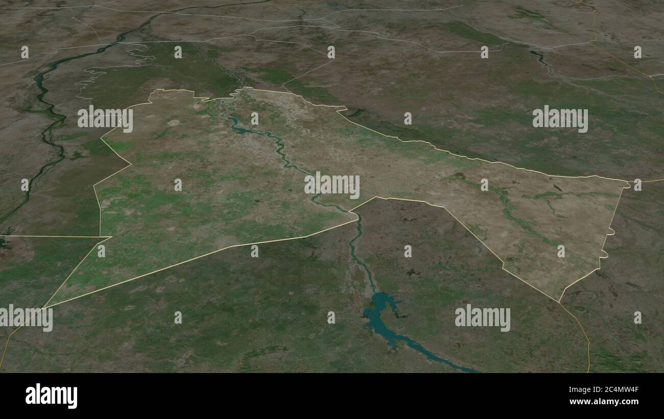 Zoom in on Sennar (state of Sudan) outlined. Oblique perspective ...