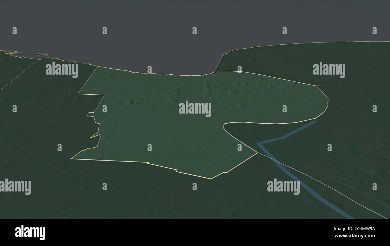Zoom in on Paramaribo (district of Suriname) outlined. Oblique ...