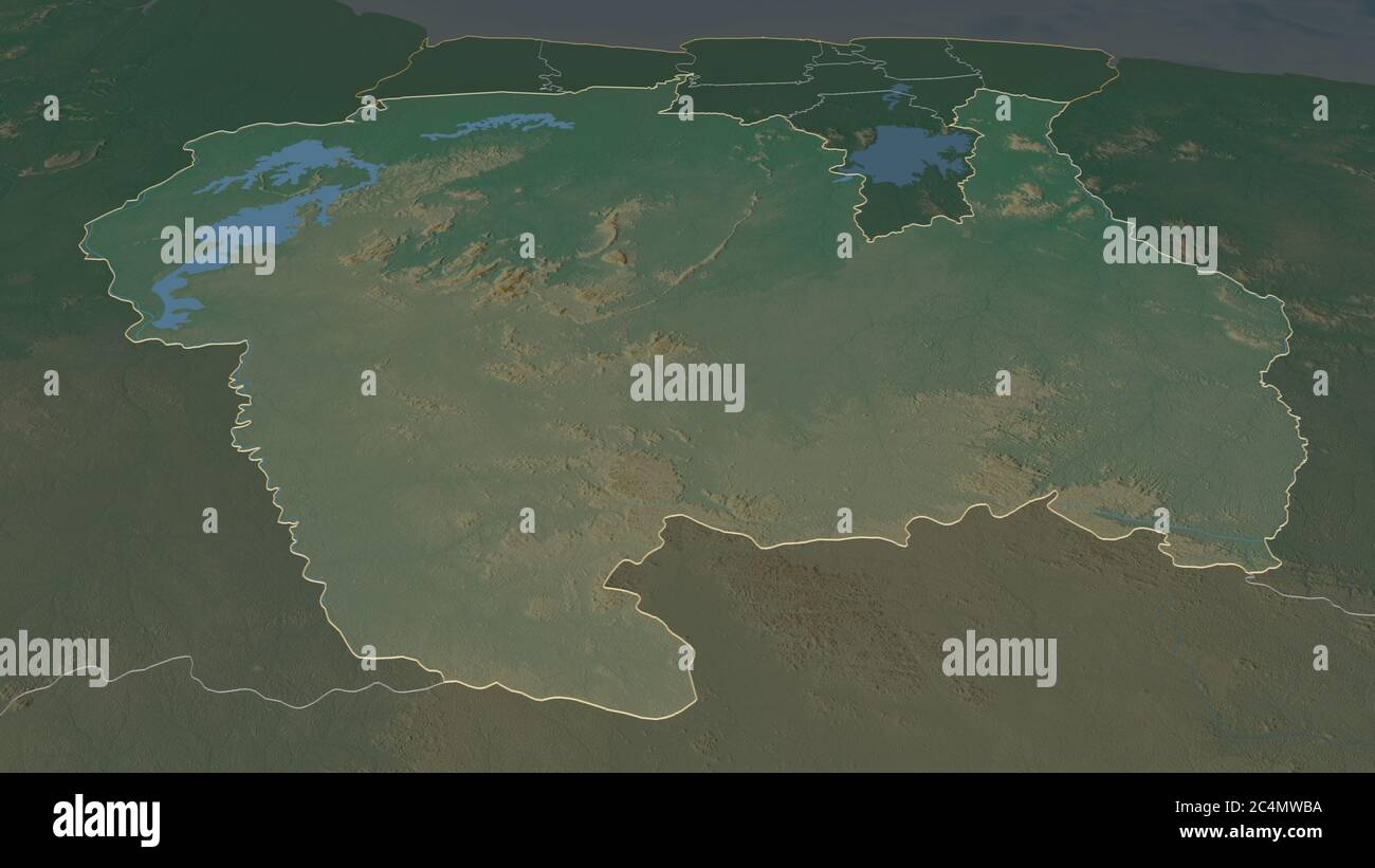Zoom in on Sipaliwini (district of Suriname) outlined. Oblique ...